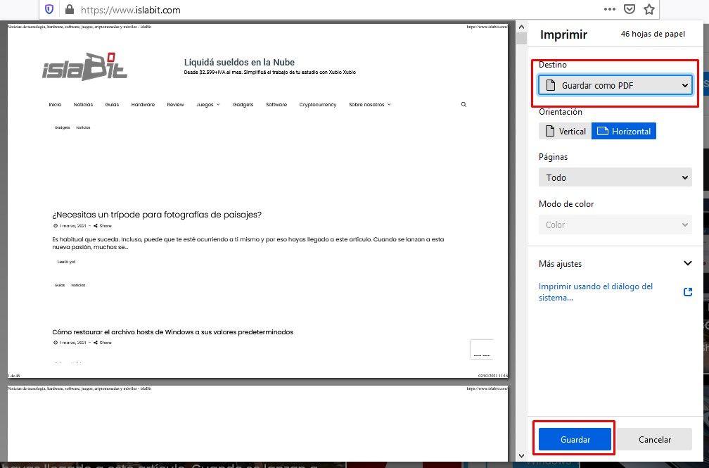 enregistrer page web en pdf firefox